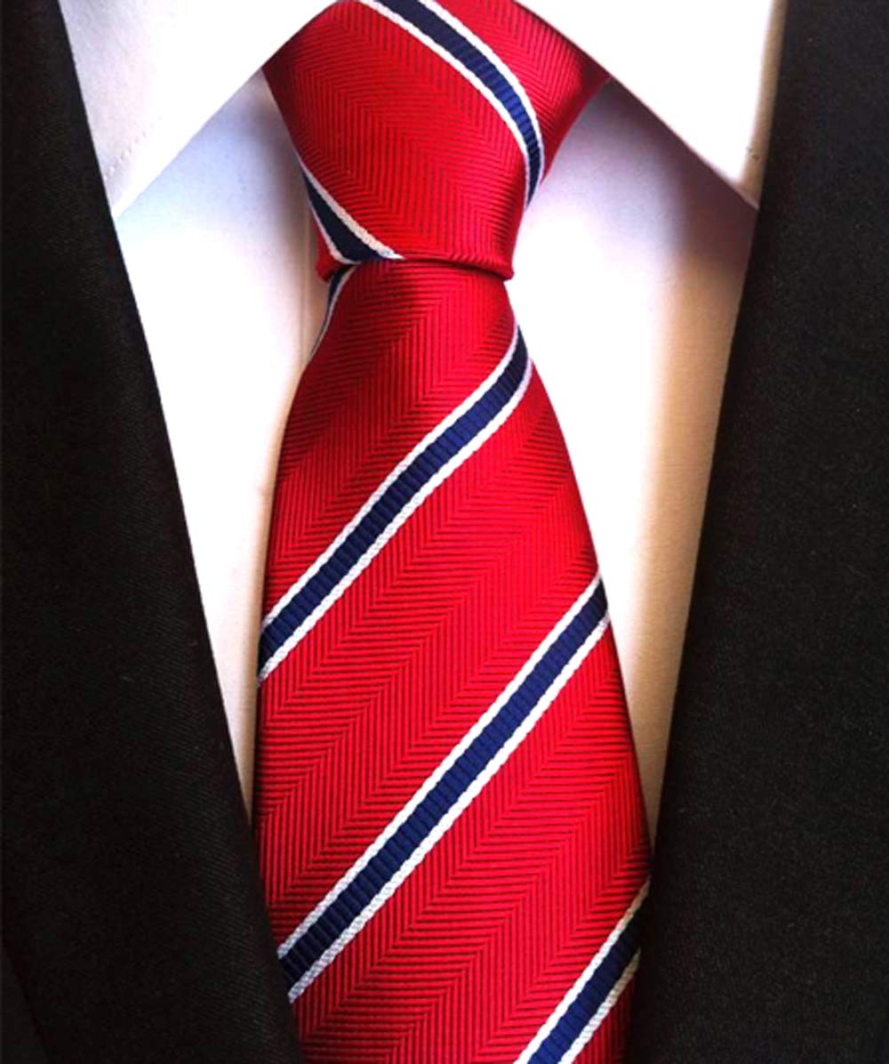 Secdtie Men's Classic Stripe Jacquard Woven Silk Tie Formal Party Suit Necktie (One Size, Red Blue)