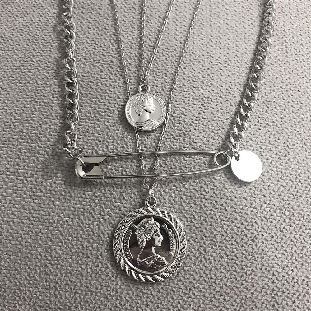 YERTTER Father's Day Multi-Layered Paper Clip and Coin Pendant Necklace Boho Jewelry Set Layered Pendant Statement Chunky Chain Necklace for Women Man