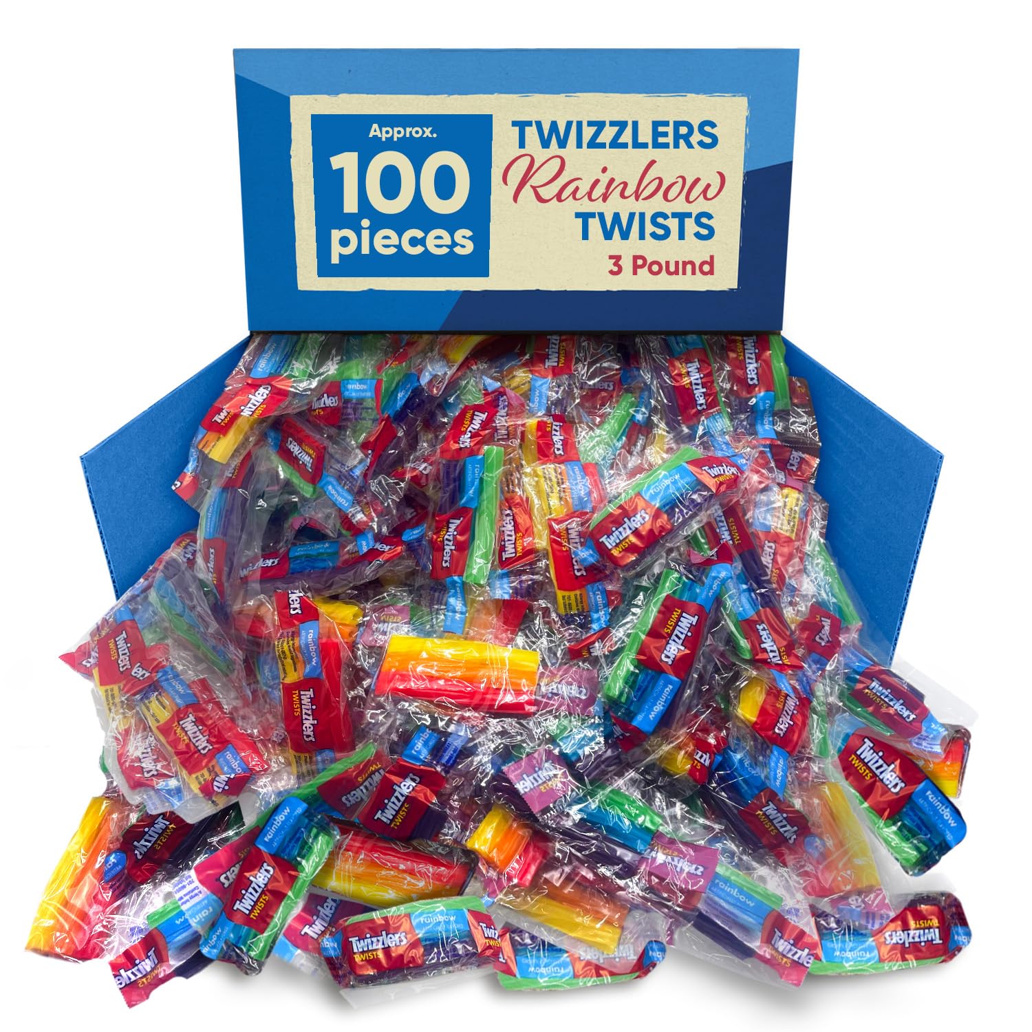 Rainbow Individually Wrapped Bulk - 3 Pounds Approx 100 Pieces - Rainbow candy bulk - MiniFruit Flavored Twists