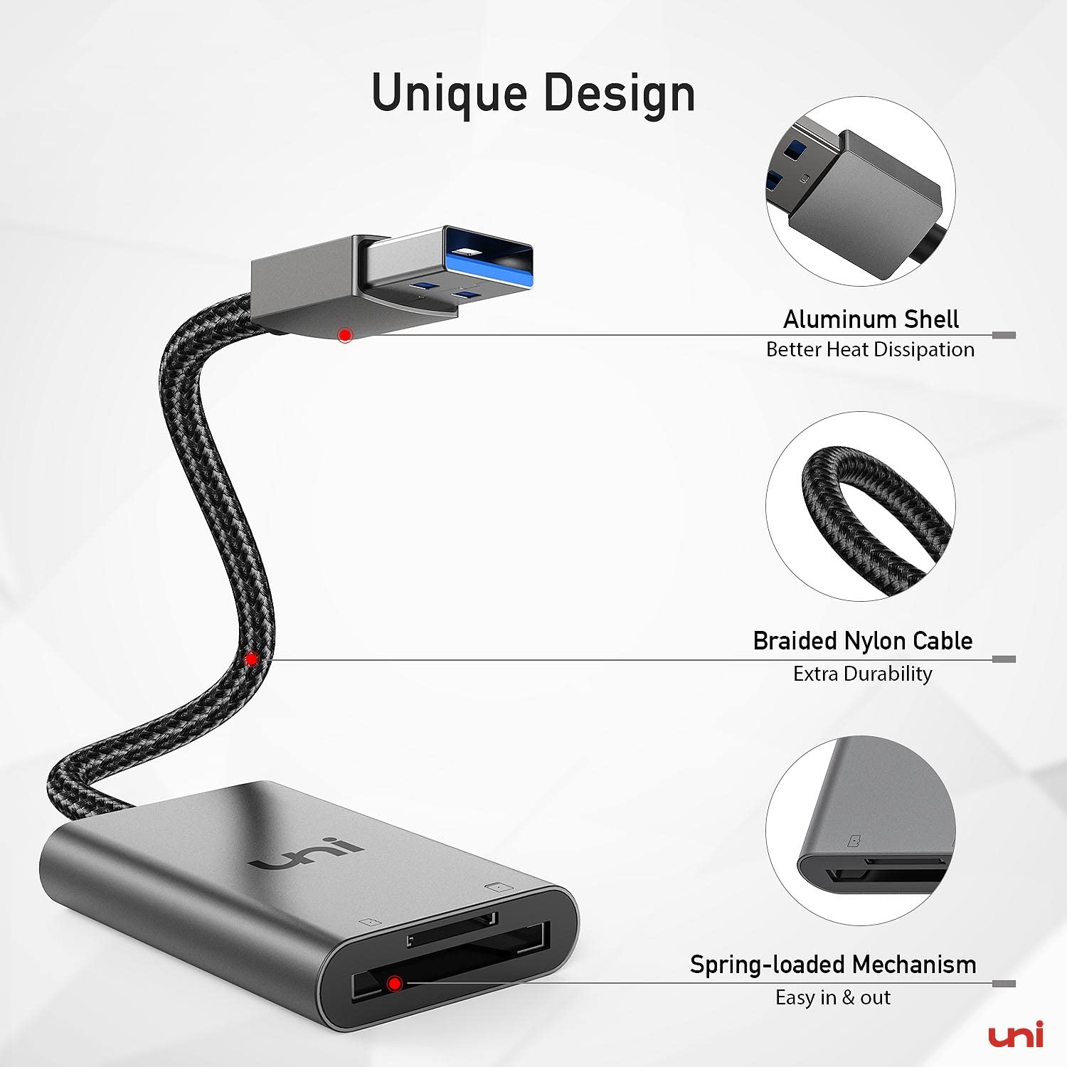 uni SD Card Reader, High-Speed USB 3.0 to Micro SD Card Adapter, Aluminum Computer Memory Card Reader Dual Slots, for SD/SDXC/SDHC/MMC/Micro SDXC/TF/Micro SDHC | Laptop, PC, and more