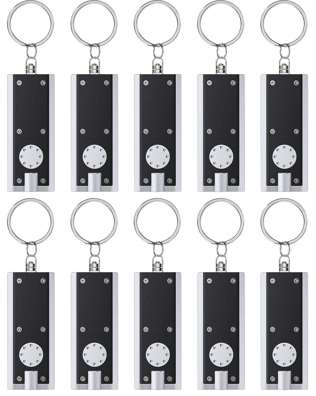 Uniclife 10 Pack Mini LED Keychain Flashlight 12 Lumen Portable Ultra Bright Light Battery Powered Flat Black Torch for EDC Outdoor Camping Hiking and Emergency Lighting (Batteries Included)