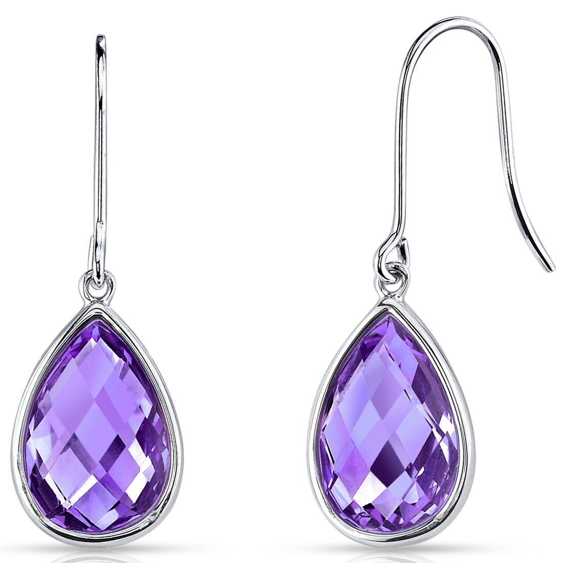 Peora 14K White Gold 5 Carats Purple Amethyst Teardrop Dangle Earrings for Women, Genuine Gemstone, Pear Shape 14x8mm, Fishhooks