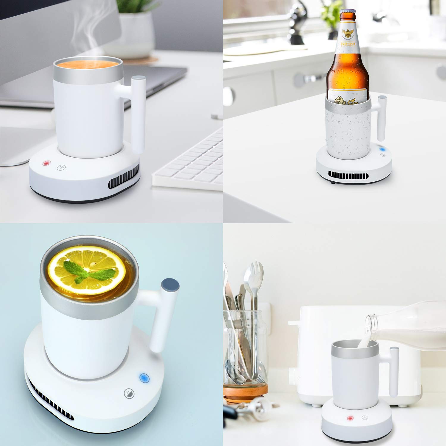 YEOSEN Coffee Mug Warmer and Cooler - 2 in 1 Beverage Warmer and Drink Cooler with Mug, Auto Shut Off Mug Cooler and Warmer for Office Desk Use (Up to 131F or 46F), White