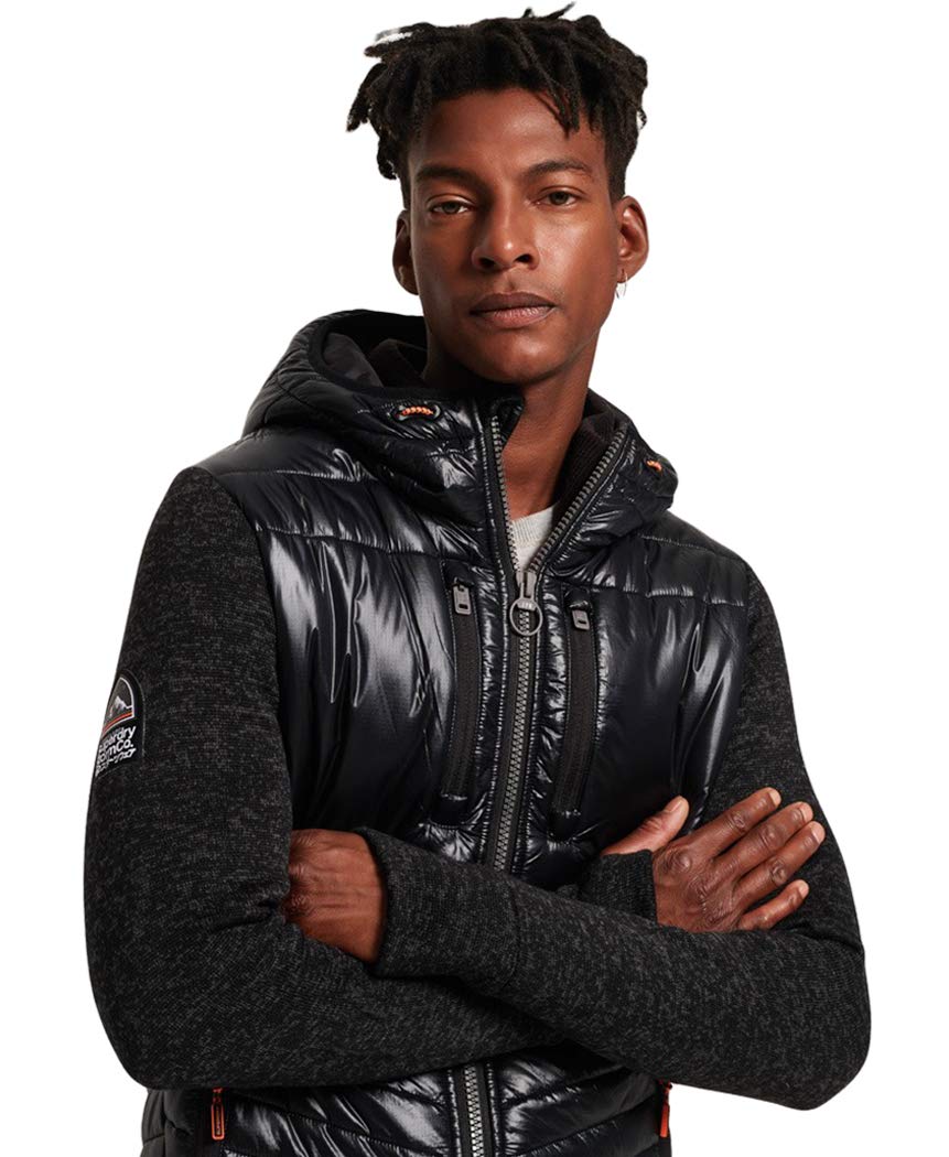 Superdry mens Storm Softshell Hybrid Zip Jacket Hooded Sweatshirt, Black Granite Marl, Medium US