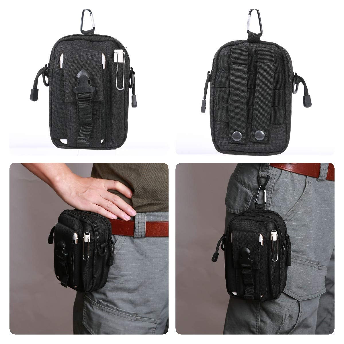 Tactical Pouch, Multipurpose EDC Belt Bag, Belt Purse with Cell Phone Holster Holder, Fit for iPhone, Samsung Galaxy, LG, and More Less Than 6.2 inches Phone, Black