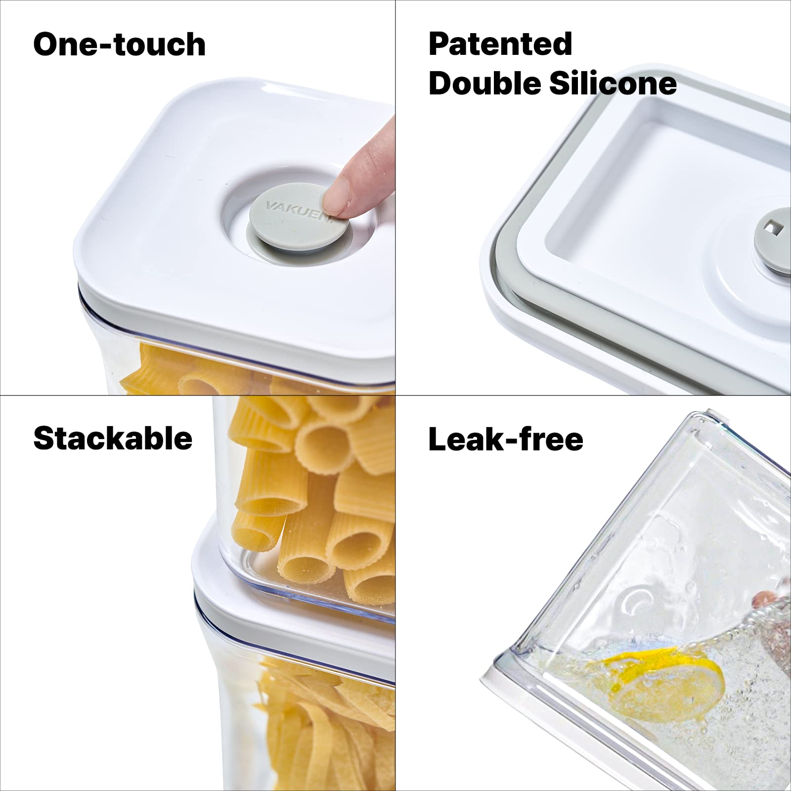 VAKUEN Premium Airtight Food Storage Containers, Square 2PC/Set(1.48qt), Smart One-Click Seal Lid, No Hinges, 100% Leak Proof, BPA-FREE, Dishwasher, Freezer & Microwave Safe