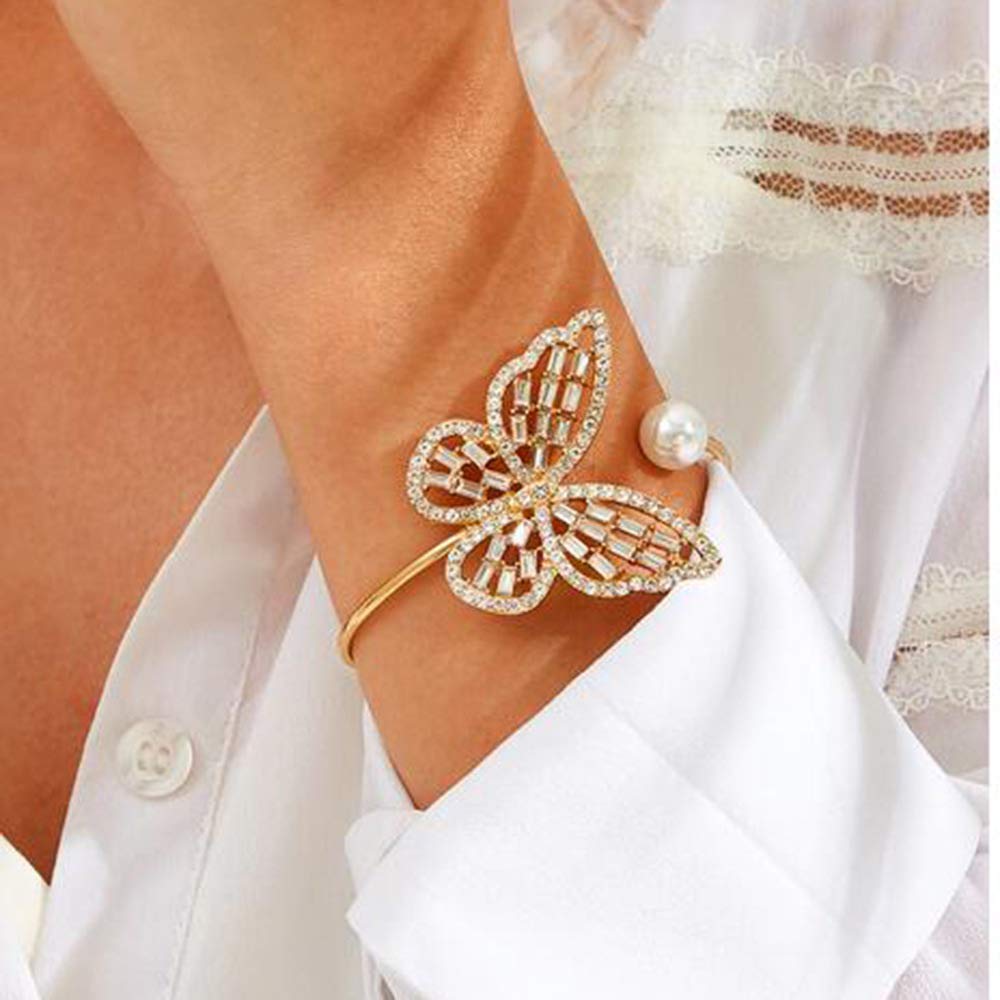 YERTTER Dainty Butterfly Pearl Bangle Gold Open Bangle Bracelet Female Hand Jewelry for Women Bracelets Jewelry Gift for Teen Girls