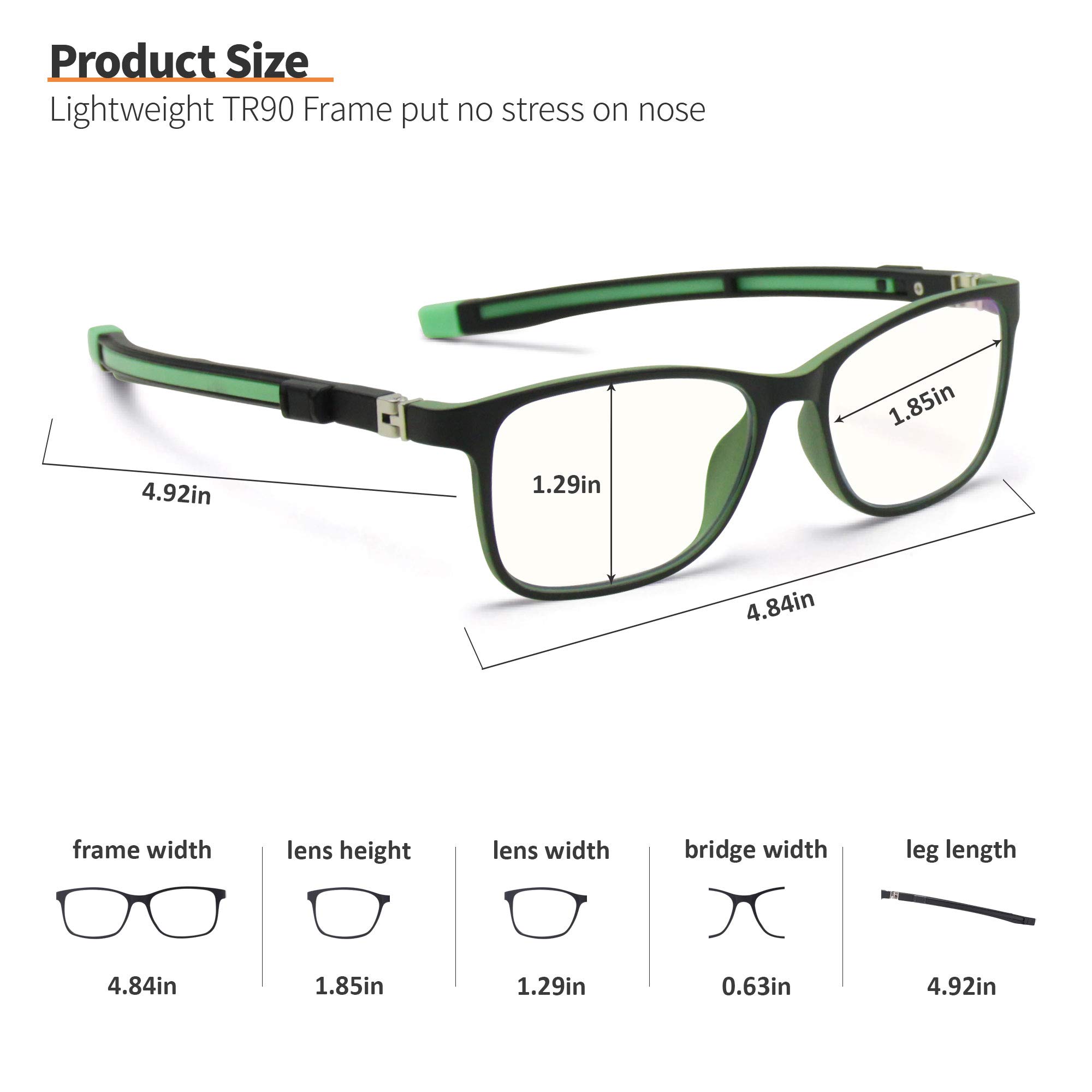 TYKEVO Kids Blue Light Blocking Glasses, Stretchable Silicone Eyeglasses Temples, Anti Eyestrain Computer Gaming Phone Glasses for Boys Girls Age 3-13 (Green)