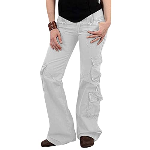Wide Leg Cargo Pants with Pockets for Womens 90s Vintage Streetwear Combat Military Trouser Y2K Parachute Pants Gray
