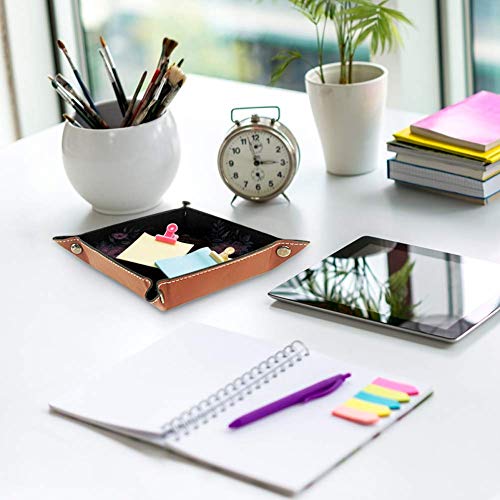 TIZORAX Floral Pattern with Tiger Office Desk Organizer Storage Box Leather Tray Holder Desktop Stationery Catchall Multi-Functional PU Leather for Wallets Keys Coins Cell Phones and Office Equipment