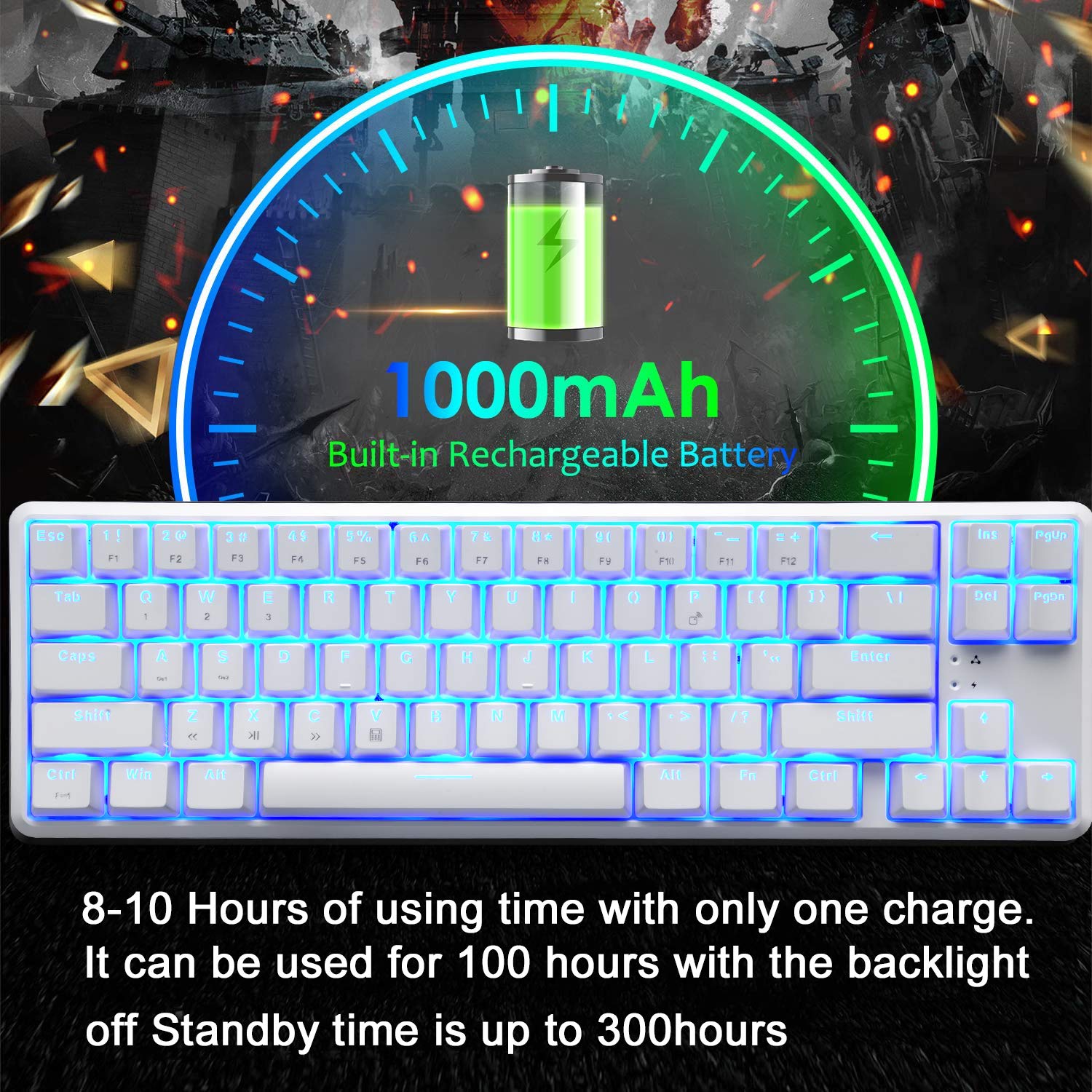 ZIYOU LANG Wireless Mechanical Gaming Keyboard,60% Ultra-Compact Blue Backlit Rechargeable Bluetooth Dual Wired/Wireless Blue Switches Computer Keyboard for Multi-Device Phone Android Mobile(Black)