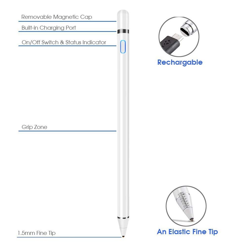 Stylus Pens for Touch Screens,Active Stylus Compatible with Apple,Magnetism Cover Cap, Universal for iPhone/iPad Pro/Mini/Air/Android and Other Touch Screens (White)