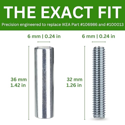 Spare Hardware Parts Bed Frame Set, Long Round Coupling Nut Sleeve and Threaded Rod (Replacement for IKEA Part #106986 + 100013) (Pack of 4 Each)