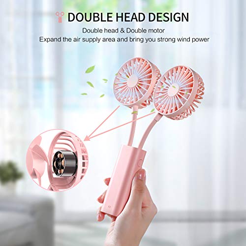 SmartDevil Small Handheld Fan,Dual Head Fan, 2-in-1 Multi-Purpose Small Fan, Mini Personal Fan, Small Desk Fan, 3 Speeds Adjustable,With 3000mAh Battery Portable Fan for Travel, Office, Home, Pink