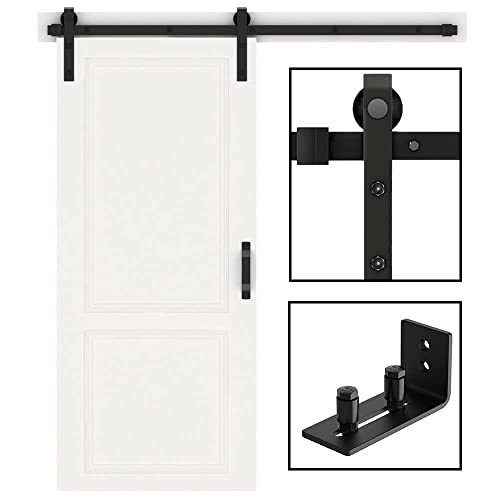 WINSOON 6FT Antique Single Sliding Barn Door Hardware Track Kit with 1 Pcs Barn Door Floor Guide Wall Mount Set