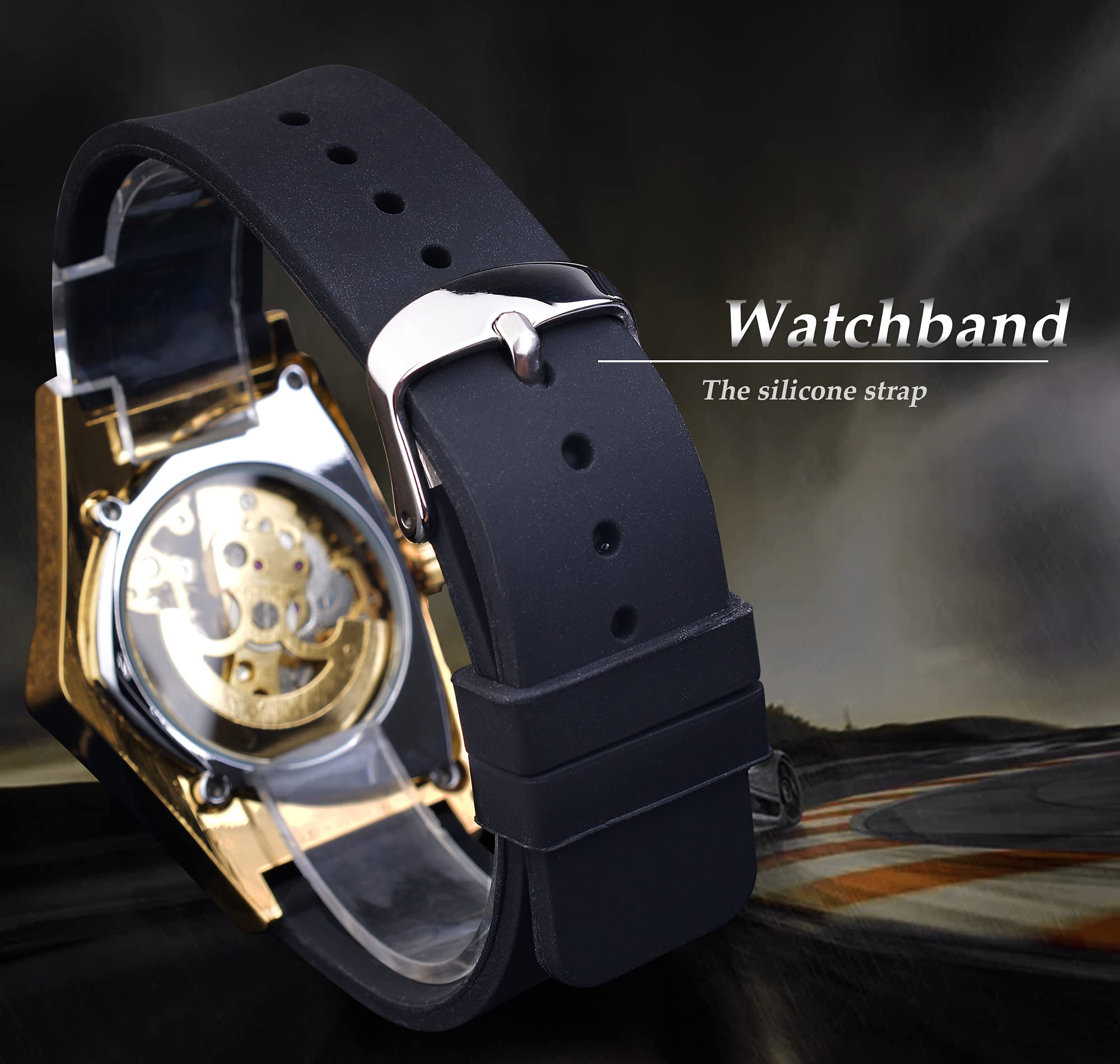 Winner Transparent Man Mechanical Watches Skeleton Dial Triangle Wrist Watch Silicone Strap Military Watch Punk Reloj Hombre