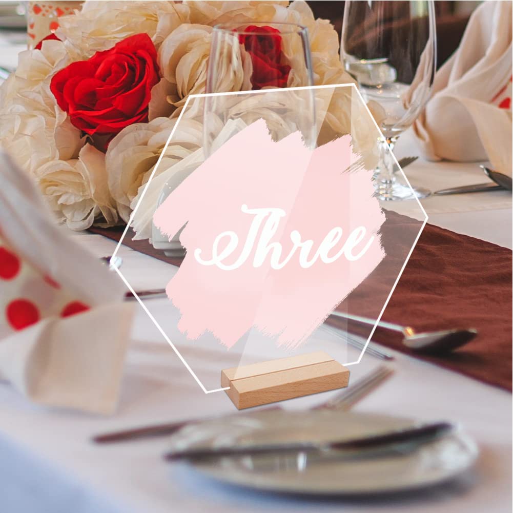 Saycker Acrylic Table Numbers 1-10, Table Numbers for Wedding Reception with Stands, Clear Reserved Table Signs Wedding Signage, Table Numbers for Centerpiece Decoration, Event, Party(Pink)
