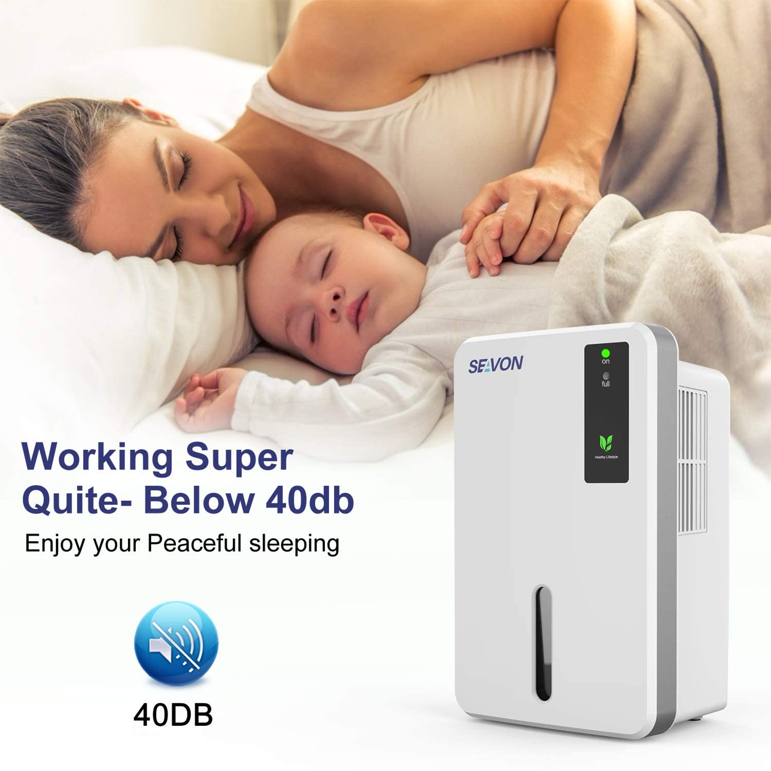SEAVON Dehumidifiers for home, 2800 Cubic Feet (269 sq. ft) Dehumidifiers with 1500ml capacity for Basements, Bathroom, Bedroom, RV, Wardrobe, Auto Shut Off