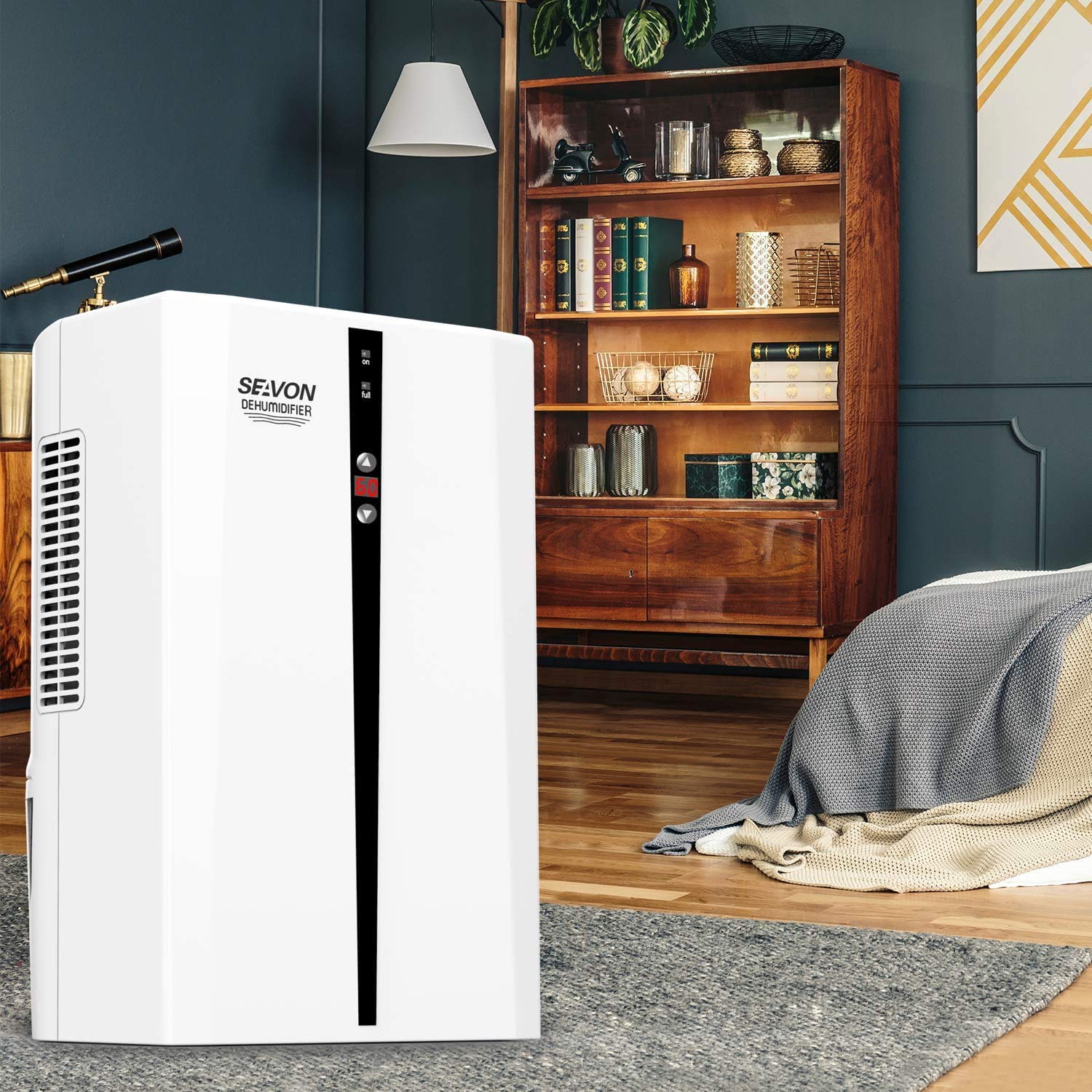 SEAVON Electric Dehumidifier, 2500 Cubic Feet(376 sq ft) for Home MD-898 2000ml (68 oz) Capacity, Quiet Safe Dehumidifiers for Basement, Bedroom, Bathroom, RV, Closet, Auto Shut Off