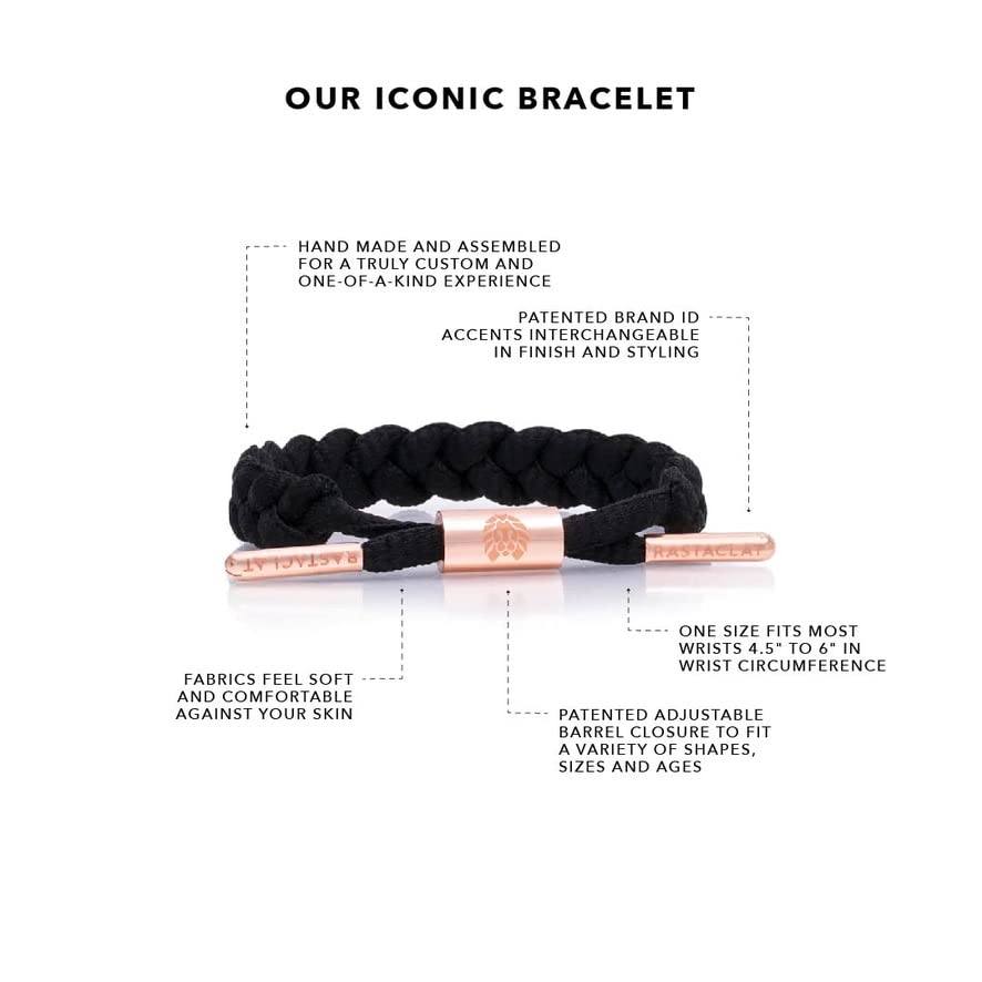 Rastaclat Braided Bracelet for Men and Women of All Ages - Lauryn Black/Peach Gold Bracelet | Adjustable Stackable Bracelet Braided by Hand (Small/Medium)