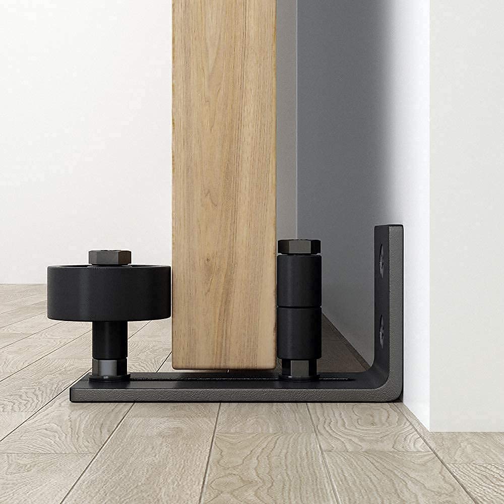 WINSOON 10FT Sliding Barn Wood Door Hardware Cabinet Closet Kit with Black Sliding Barn Door Floor Guide Wall Mounted Hardware, Set of 2, 8 Setup Options