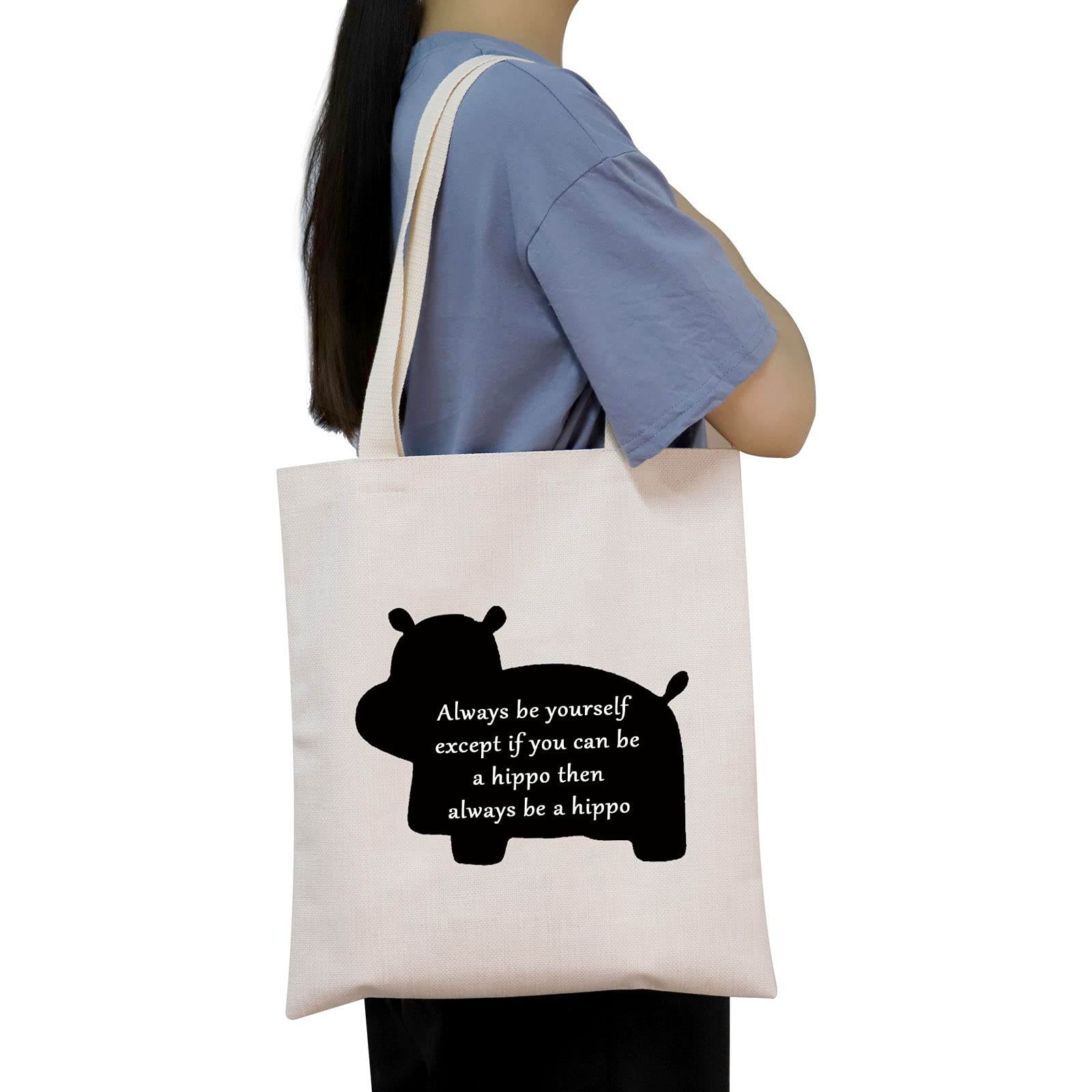 ZJXHPO Hippo Makeup Bag Hippo Lover Gift Always Be Yourself Cosmetic Bag Hippo Theme Inspirational Gift Hippopotamus Bag (Hippo Canvas Bag)