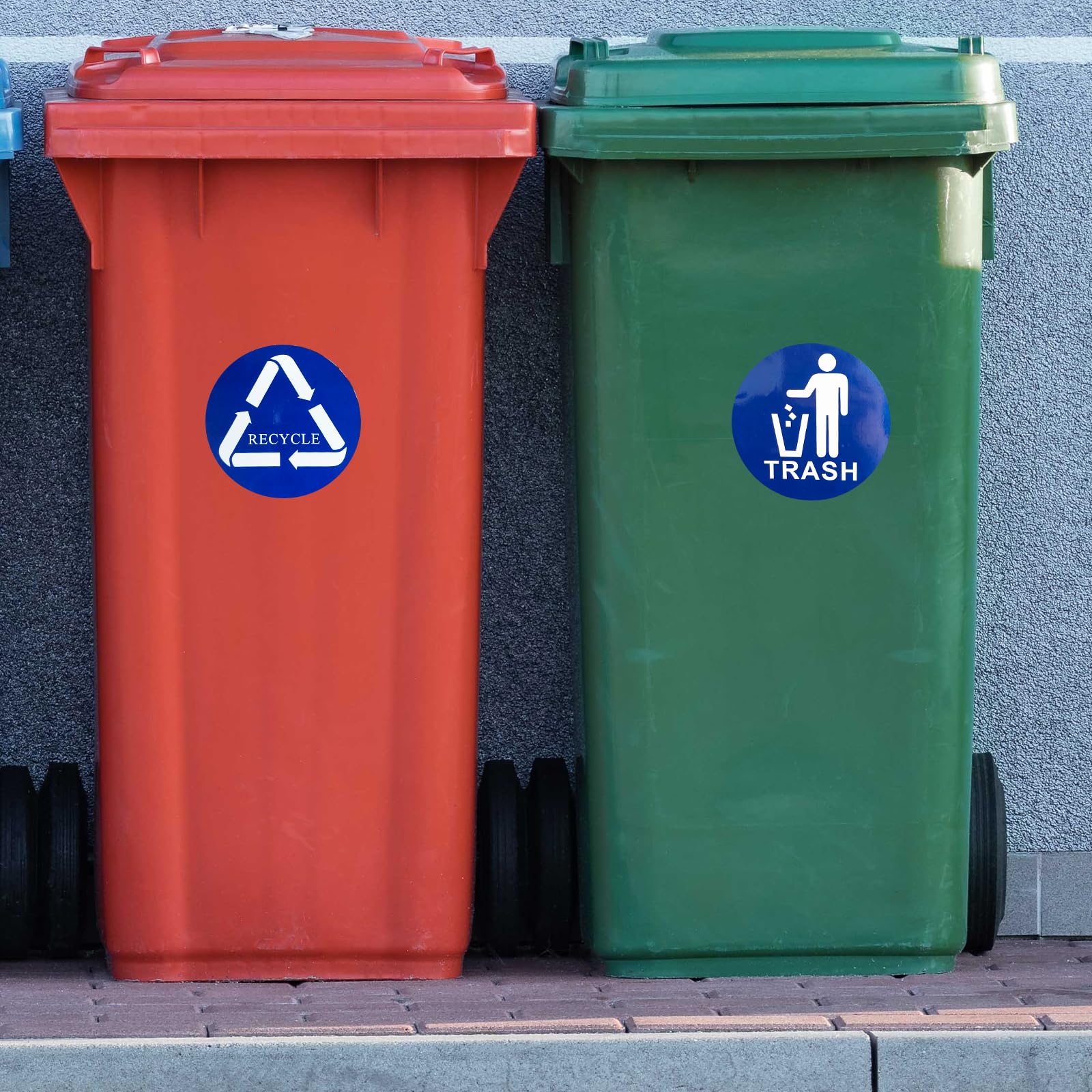 RAMIEYOO Design Recycle Sticker,5 Pack Recycle Sign Decals,Self-Adhesive Recycling Stickers,Recycle and Trash Vinyl for Trash Can 5 * 5 Inches (Recycle Labels/Blue)