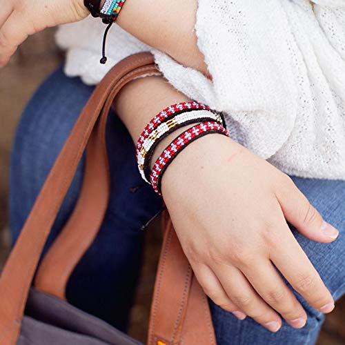 Ubuntu Life Msalaba Beaded Leather Bracelet β Handmade Glass Bead Bracelet with Slide Closure and Genuine Leather, Stackable Bohemian Bracelets for Women and Men (Red/White)