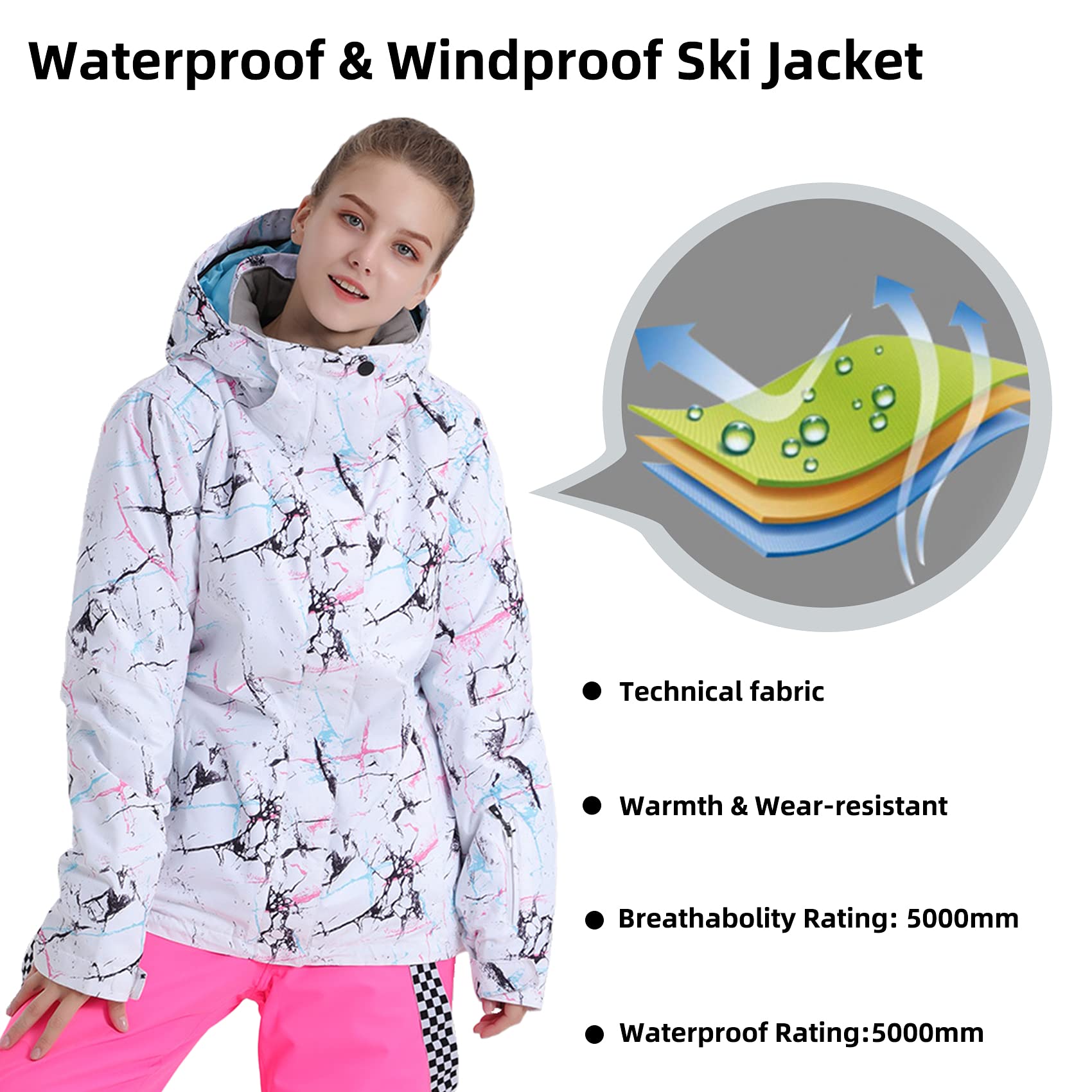 SMN Women's Waterproof Windproof Ski Jacket Snowboard Jacket and Bib Suit, Color3-bu, Medium