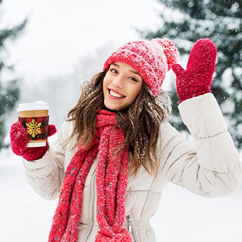 Whaline 30Pcs Christmas Coffee Tea Cup Sleeves Bronzing Red Black White Plaid Jacket Sleeves for 12 and 16oz Disposable paper Cup for Hot Chocolate Cocoa Cold Beverage, 6 Design (No Cups Included)