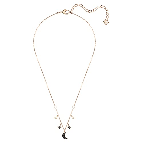 SWAROVSKI Symbolic Necklace with a Black Crystal Pavé Moon Black and White Crystal Studded Star Charms on a Gold-Tone Plated Chain