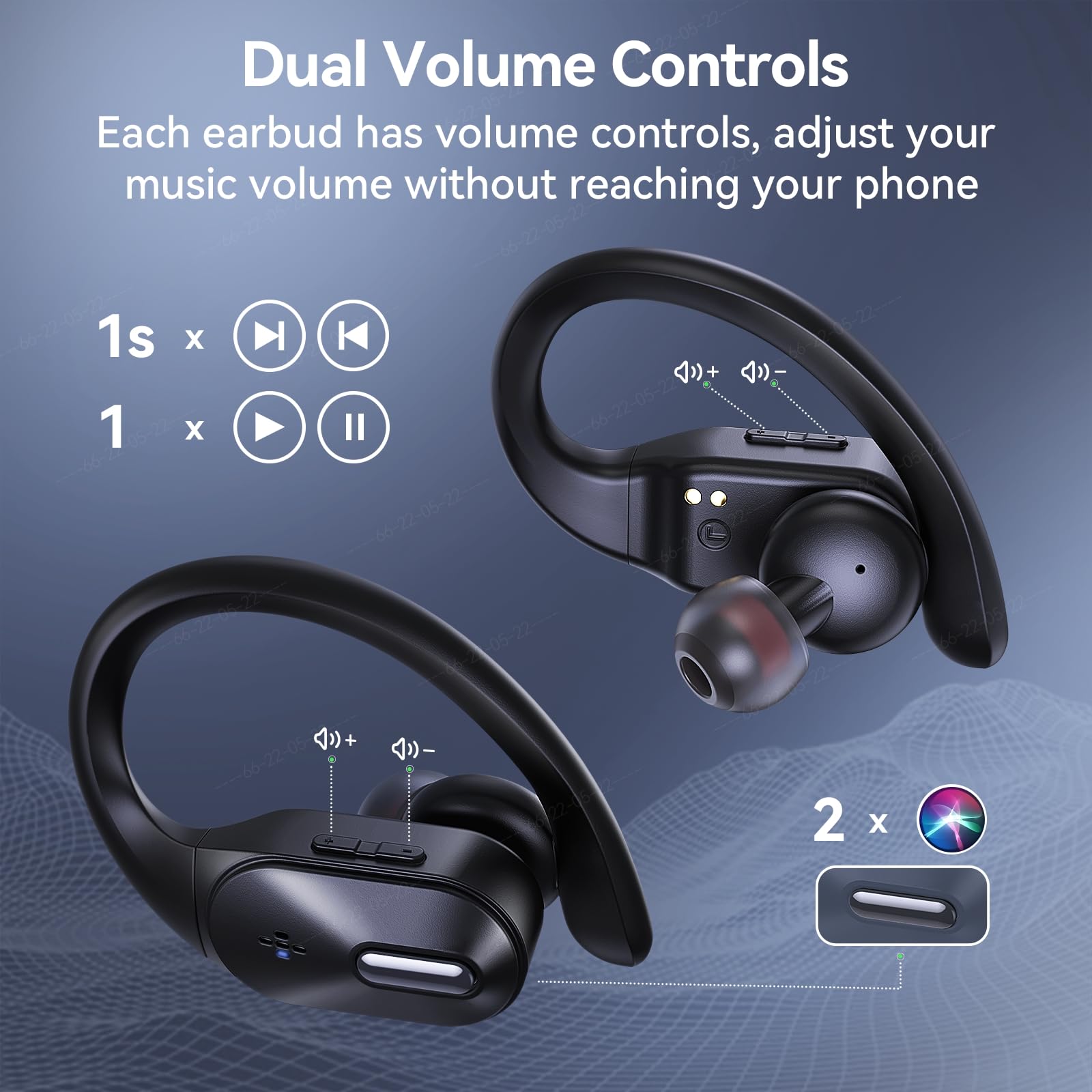 Orancu Bluetooth Headphones Wireless Earbuds Bass Stereo Sound with Wireless Charging Case 48H Playback Earphones LED Display with Built in Mic and Over Earhooks Waterproof Headset for Running