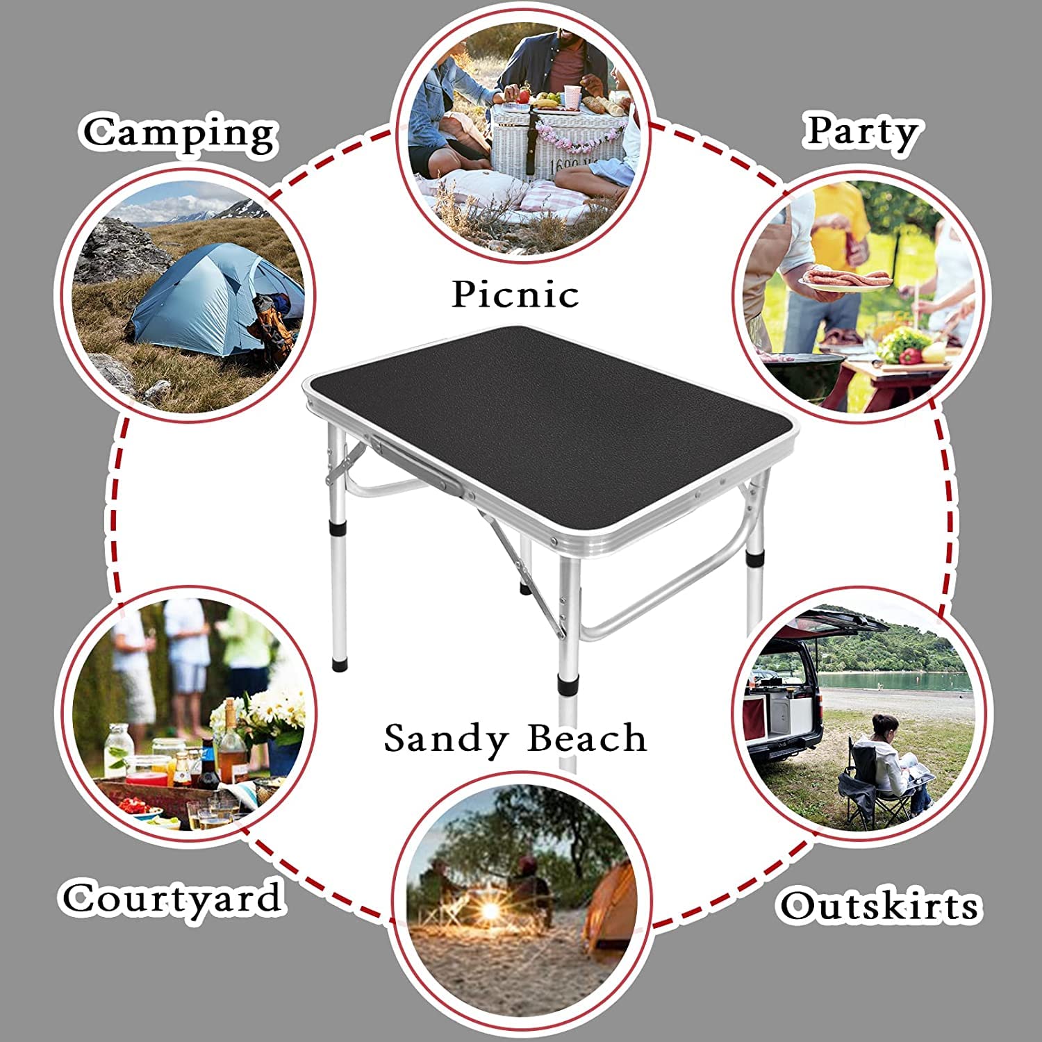 Small Folding Table 2ft Lightweight Camping Table Adjustable Height Portable Table Easy Set Up Collapsible Folding Tables for Indoor Outdoor Picnic Party Hiking BBQ (black, 23.8" kitchen station)