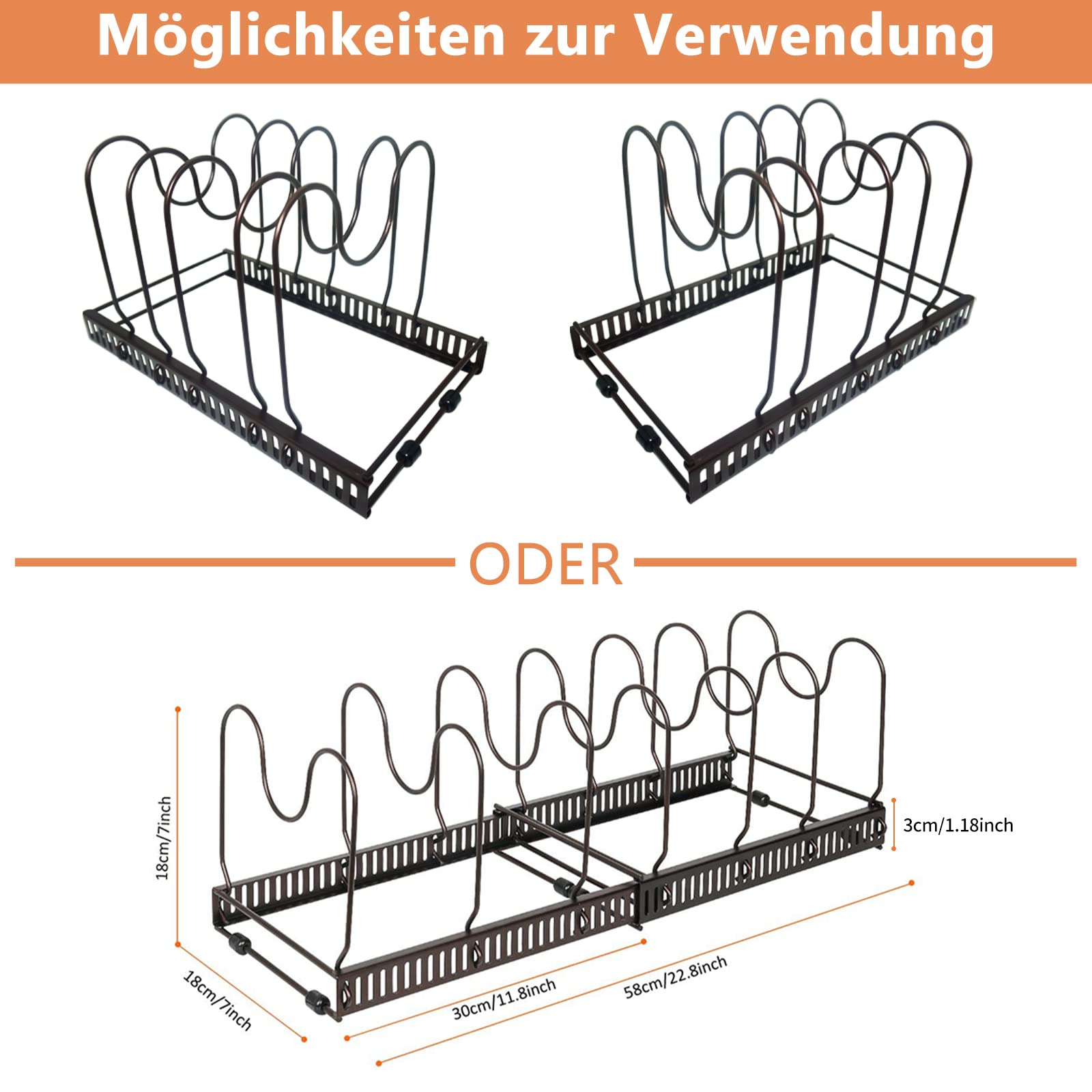 SPEENSUN Pot Lid Organizer,Lid Organizer,Expandable Detachable Pot And Pan Organizer For Cabinet With 7 AdjustableDividers,Not Easy To Tilt Or Bend Heavy Iron Pan Organizer Rack For Cabinet Organizer