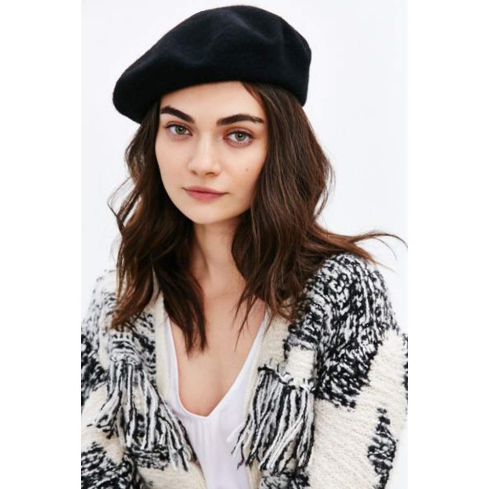 Sydbecs Cashmere Beret Hats for Women Girls, Reversible French Berets Hat Solid Color Style (Black)