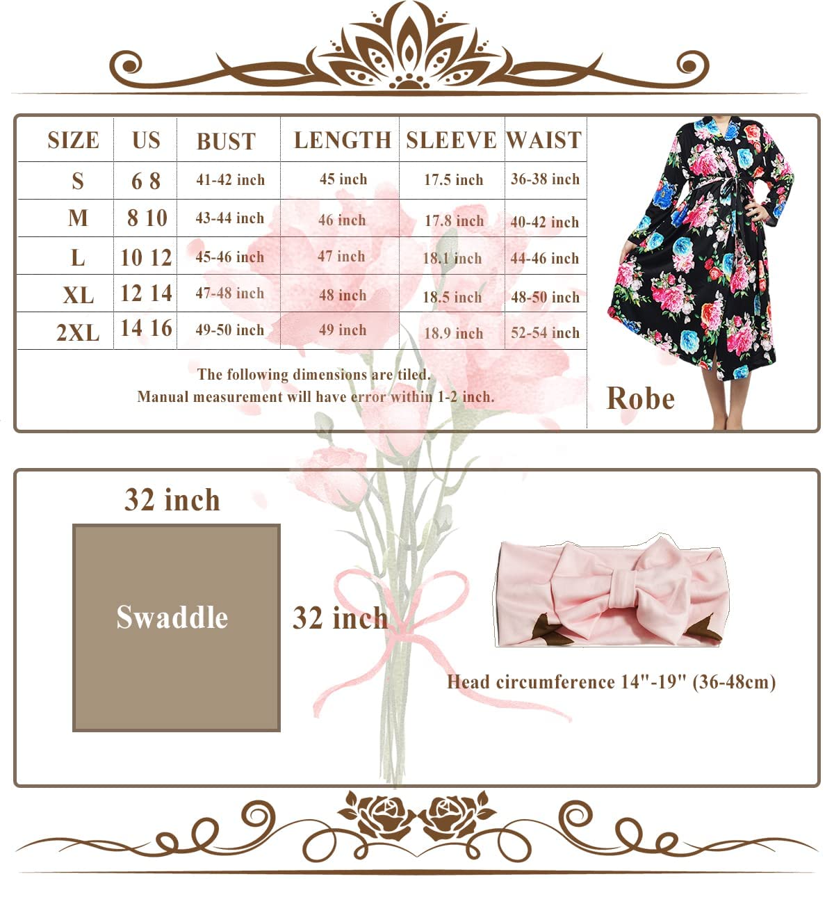 SUFEINI Maternity Robes and Matching Swaddle Blanket Set, Women Mommy Postpartum Robe Hospital Labor and Delivery Gown