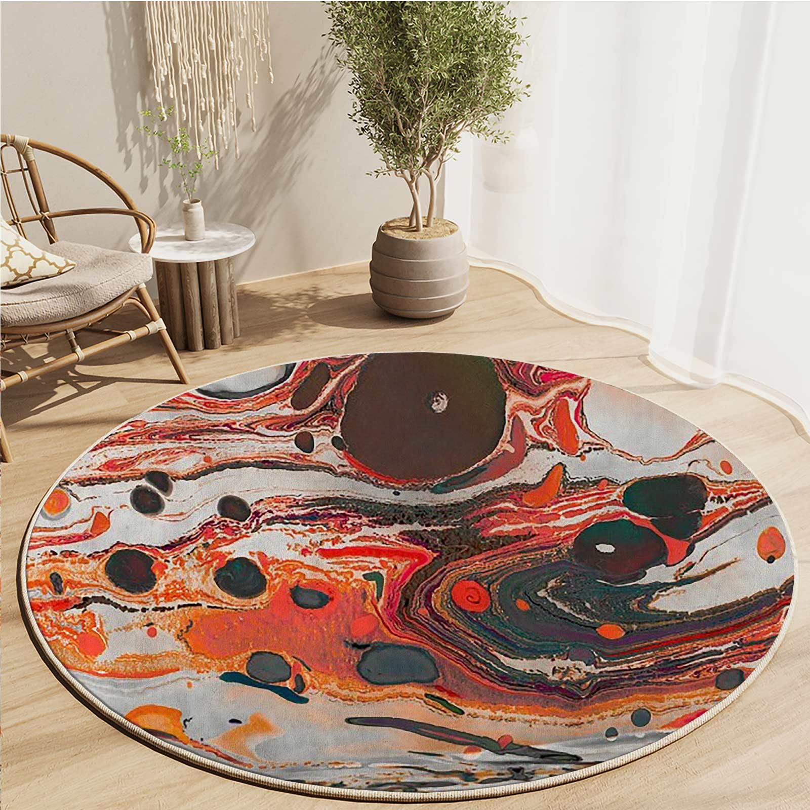 Round Rolling Chair Mat Marble Heavy Duty Floor Protector Abstract Luxury Art Office Desk Chair Mat Floor Mat for Standing Desk 4 FT