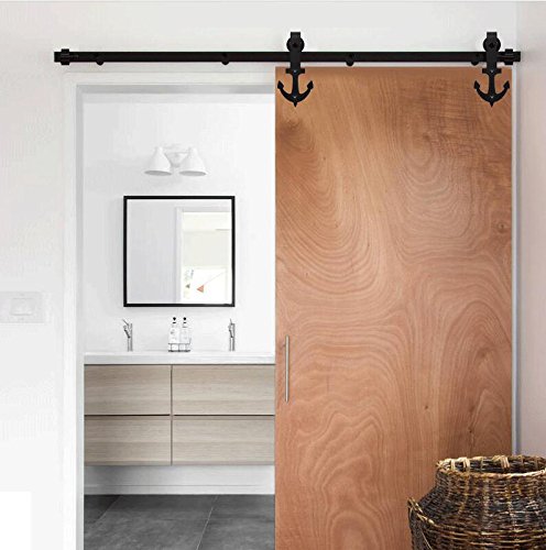 WINSOON Black Antique Roller Kit for Sliding Barn Door Hardware System (Anchor Shape Design)