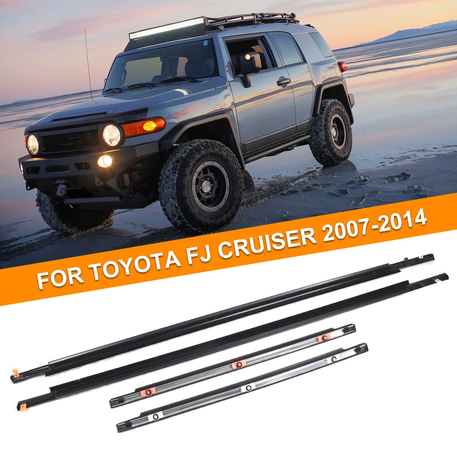 YZQPNB Weatherstrip Window Molding Trim Seal Belt Compatible with Toyota FJ Cruiser 2007-2014 Front Rear Left Driver & Right Passenger Side Door Outside Belt Black