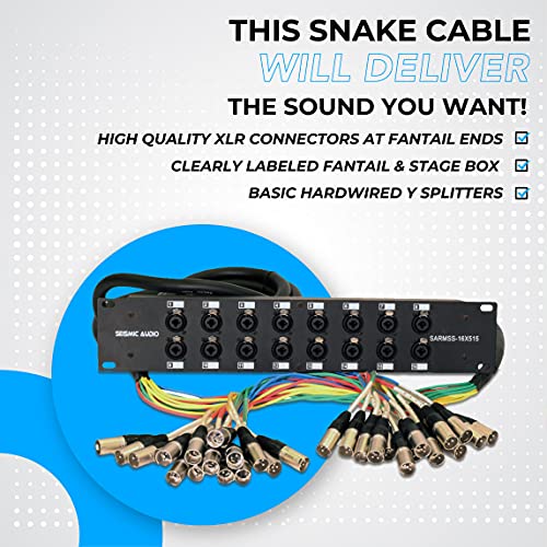 Seismic Audio Rack Mount 16 Channel TRS Combo Splitter Snake Cable-5' and 15' XLR Trunks (SARMSS-16x515)