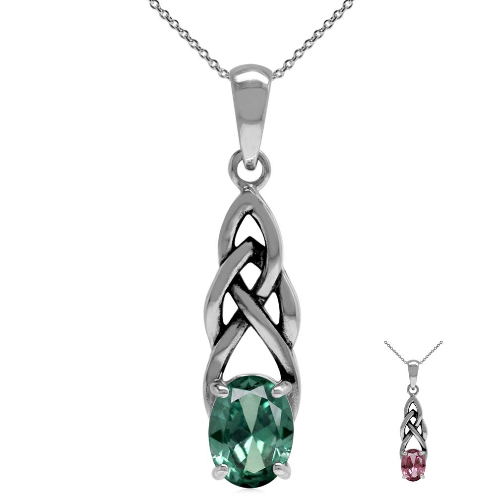 Silvershake 1.12ct. Natural Emerald Green Agate 925 Sterling Silver Celtic Knot Solitaire Pendant