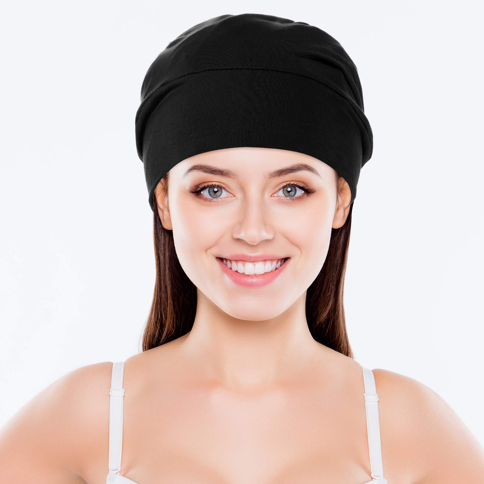Syhood 4 Pieces Satin Lined Sleep Caps for Women Skull Beanie Elastic Slouchy Night Bonnet Hat
