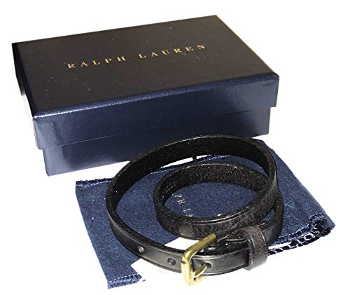 Ralph Lauren Polo Vintage Mens Double Wrap Leather Buckle Bracelet Brown Brass Gift Box