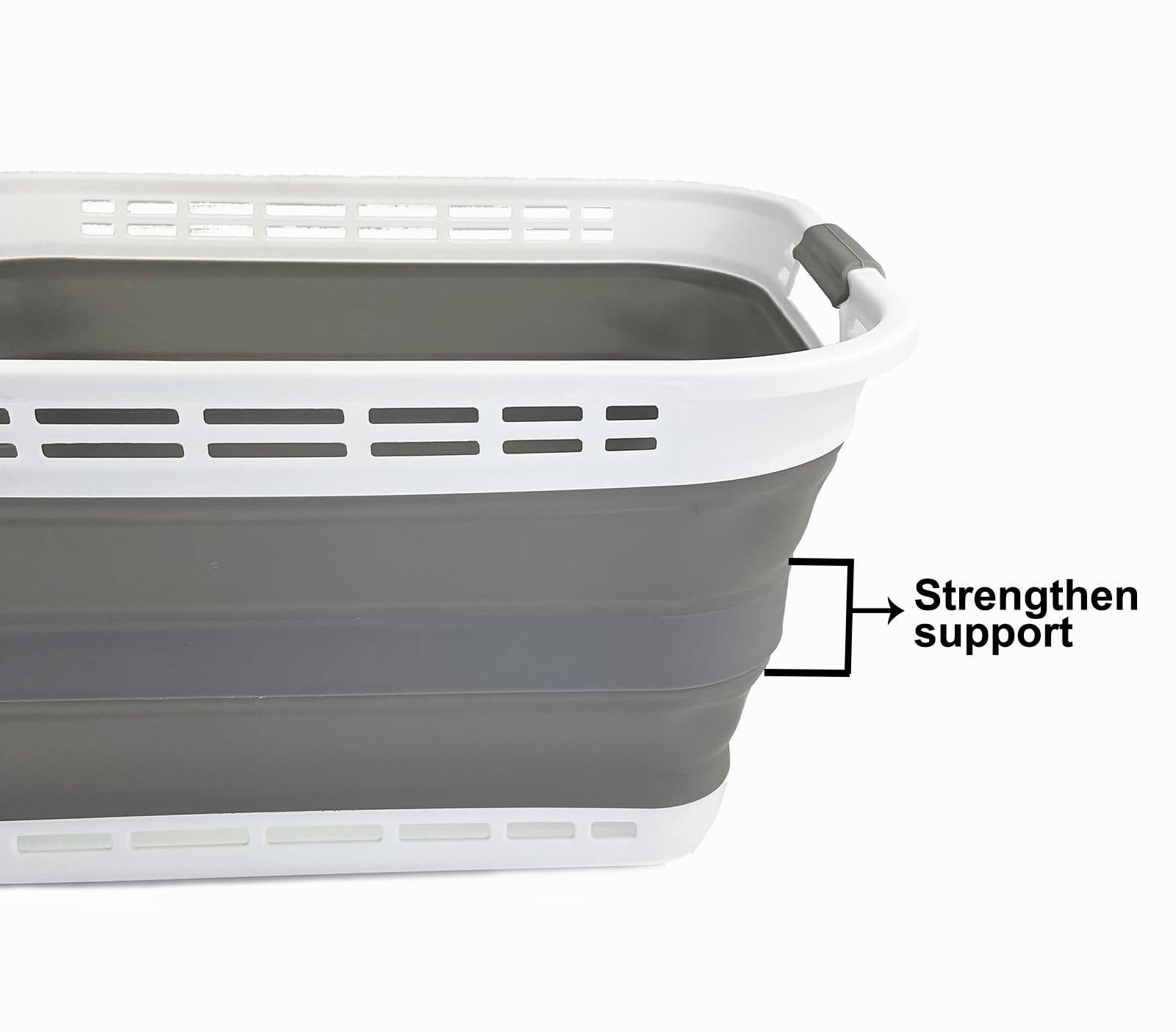 SAMMART 42L (11 gallons) Collapsible Plastic Laundry Hamper/Basket - Foldable Storage Container/Organizer - Portable Laundry Basket - Easy Storage Space Saving (White/Alloy Grey)