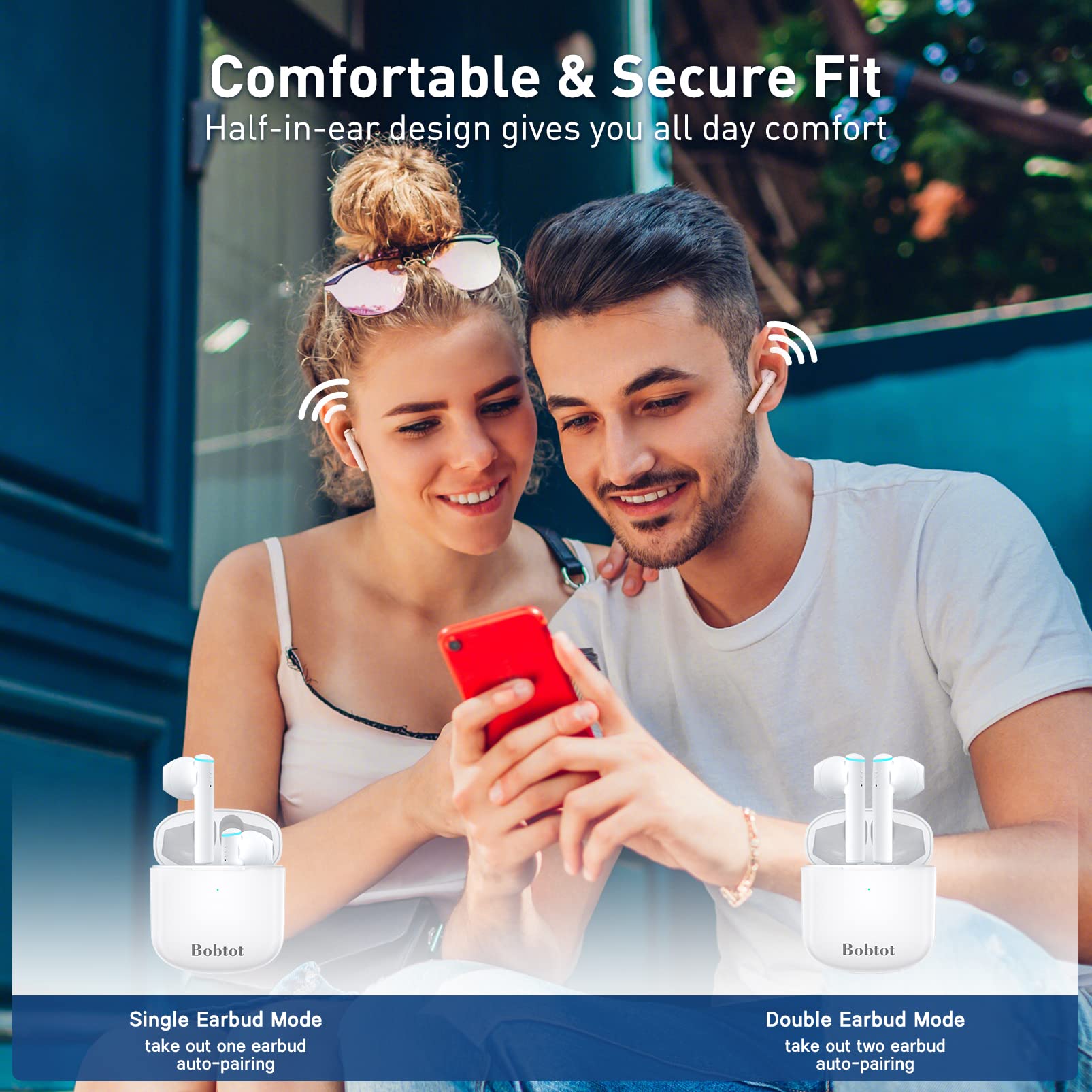 Wireless Earbuds Bluetooth Headphones - 30H Playtime with USB C Charging Case Stereo Bass Earphones Touch Control Sport in-Ear Bluetooth Earbuds with Built-in Noise Cancelling Mic for Android iPhone