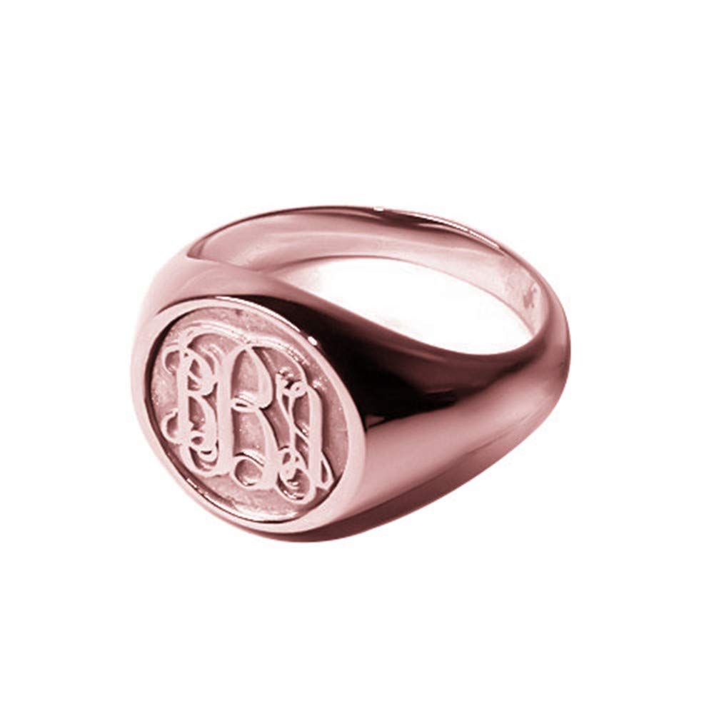 Suxerlry Personalized Monogram Letter Signet Rings Emboss Engrave Initials Ring Jewelry Gifts (Rose Gold)