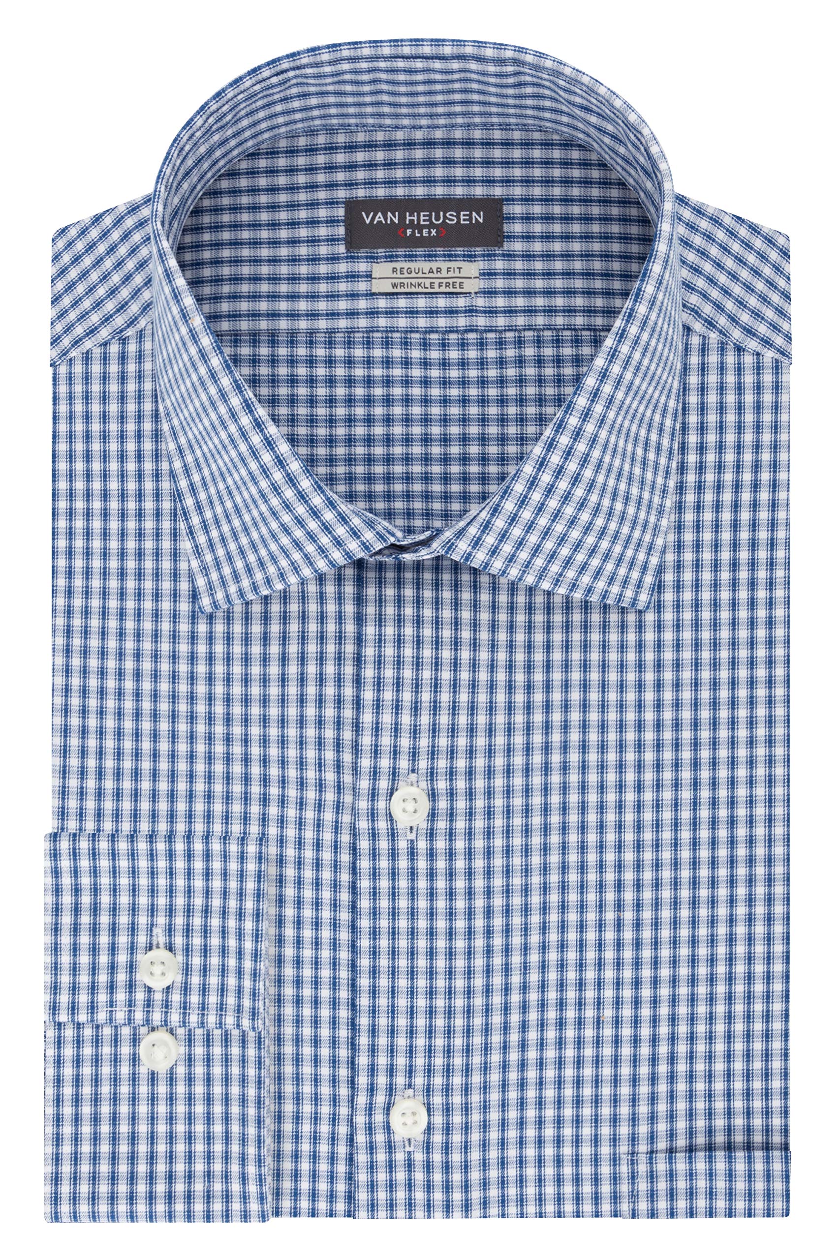 Van Heusen mens Regular Fit Flex Collar Check Dress Shirt, Midnight, 16.5 Neck 34 -35 Sleeve US