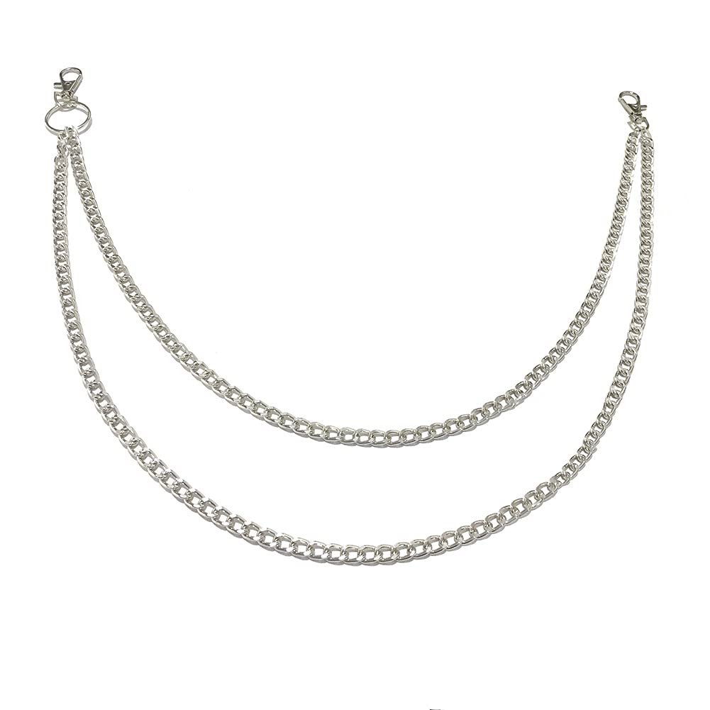 yaozeio Pant Chain for Men Women Hip Hop Chains, Pocket Chain Belt Goth Accessories for Women Men Jean Wallet Chain Punk Chains Backpack Decorations Ornament (Silver 2 Layer)