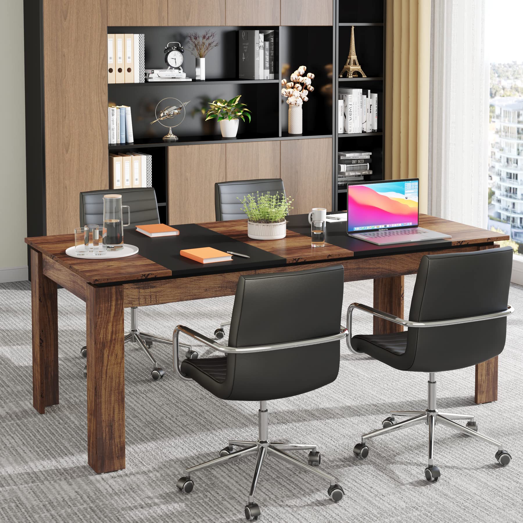 Tribesigns Rustic 6FT Conference Room Table for 4-6 Person, Rectangular Meeting Table, 71L * 33 W inches Executive Desk,Large Crafting Table for Office, Boardroom .Basement