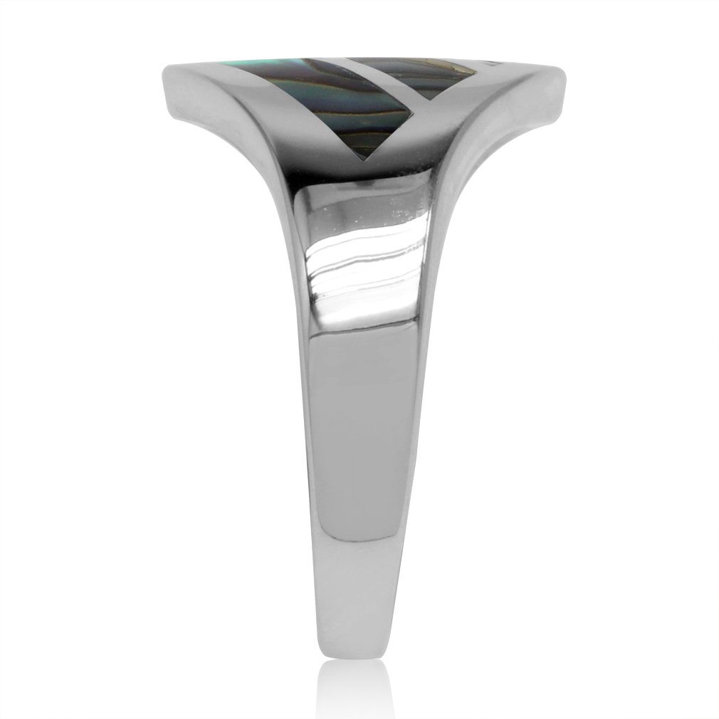 Silvershake 3 Stone Abalone Paua Shell Inlay White Gold Plated 925 Sterling Silver Ring Size 7